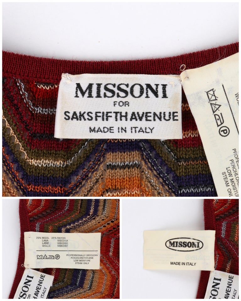MISSONI c.1970s Multicolor Wool Stretch Knit Striped V-Neck Short Sleeve Top For Sale at 1stDibs