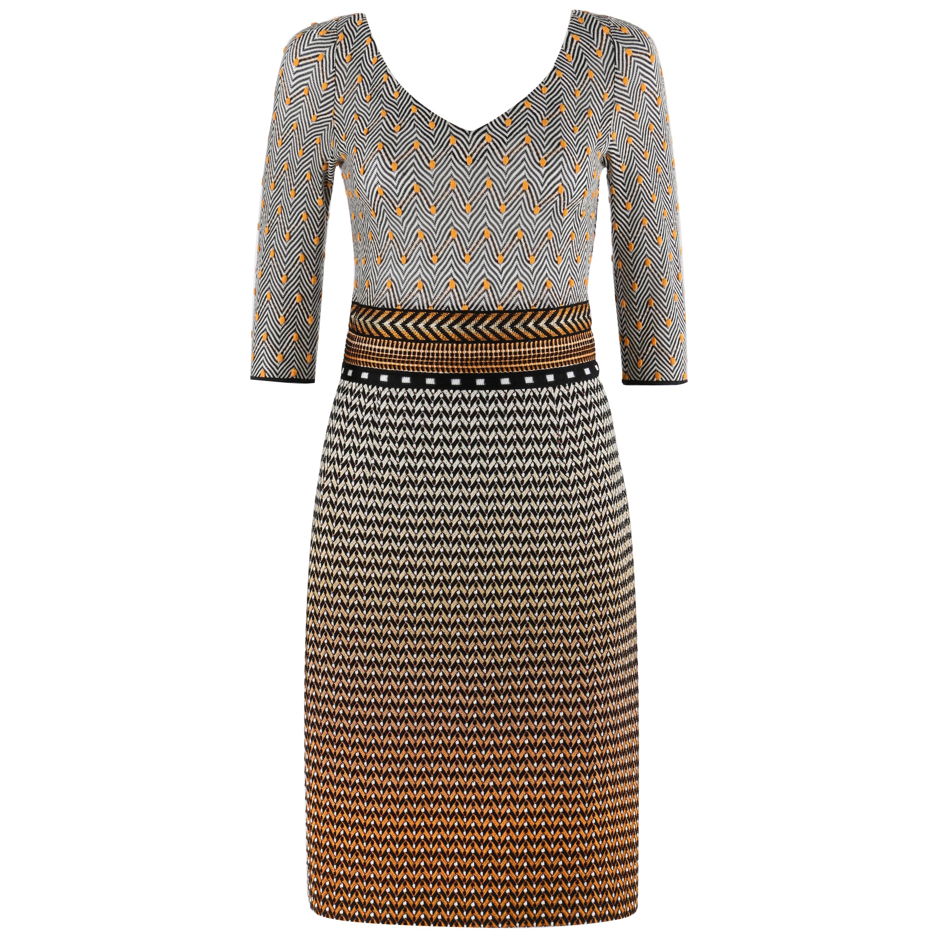 MISSONI Chevron Stripe Polka Dot Ombré Embroidered Waistband Sheath ...
