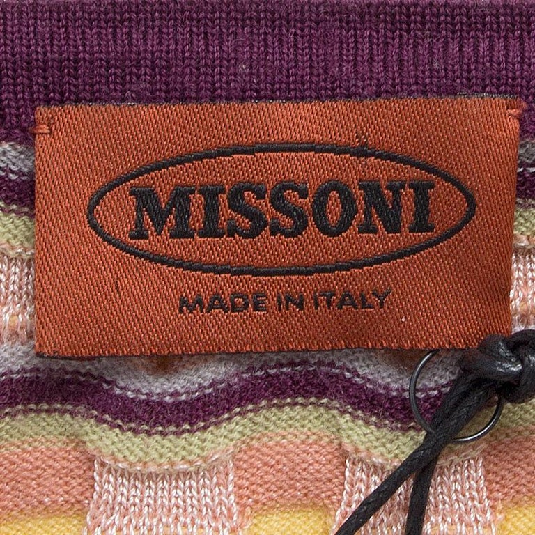 MISSONI eggplant yellow nude green wool blend Cardigan Sweater 46 XL For Sale at 1stDibs