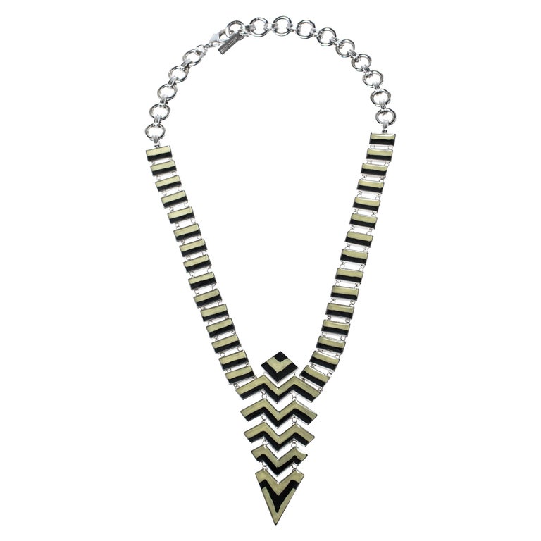 Missoni Enamel Silver Tone Geometric Pattered Necklace at 1stDibs