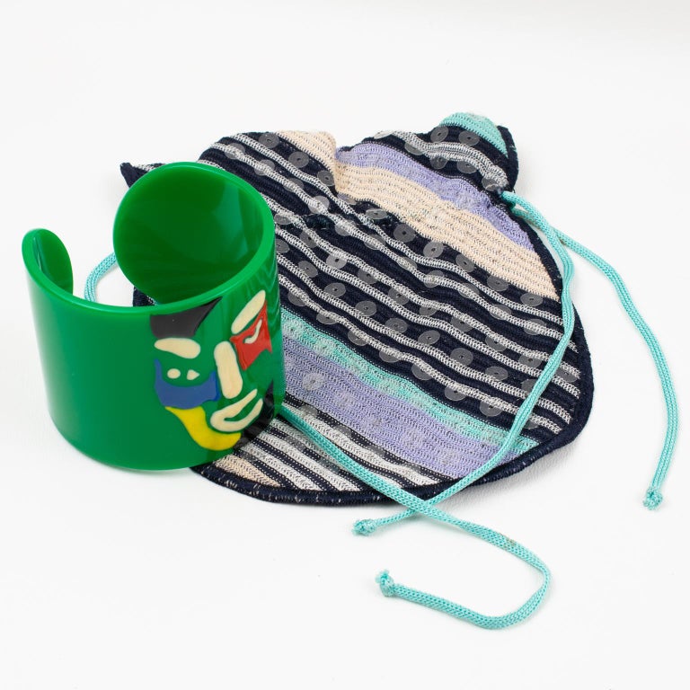 Missoni Italy 1980 Green Resin Cuff Bracelet with Multicolor Iconic ...