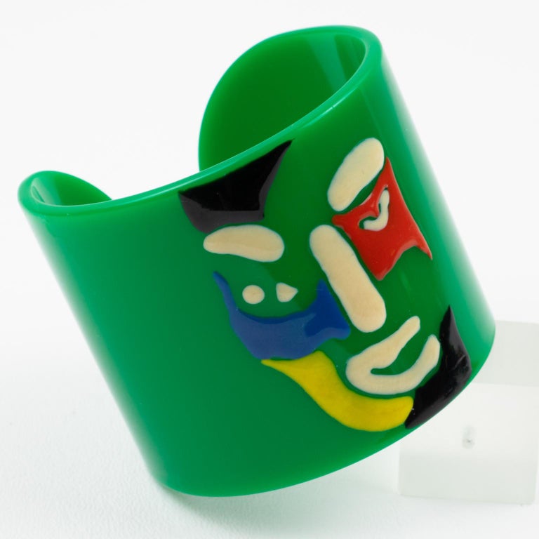 Missoni Italy 1980 Green Resin Cuff Bracelet with Multicolor Iconic ...