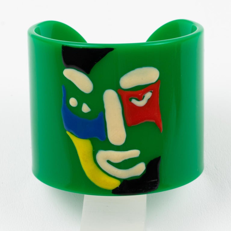 Missoni Italy 1980 Green Resin Cuff Bracelet with Multicolor Iconic ...