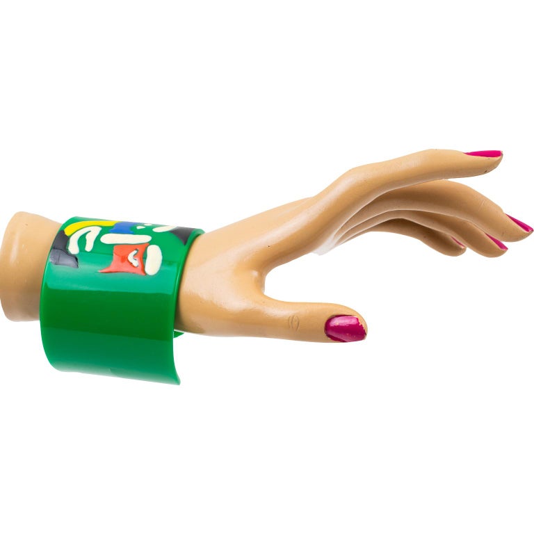 Missoni Italy 1980 Green Resin Cuff Bracelet with Multicolor Iconic ...