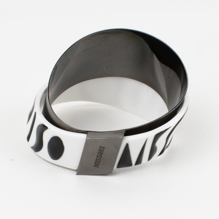 Missoni Italy Black and White Metal and Lucite Bracelet Bangle Runway ...