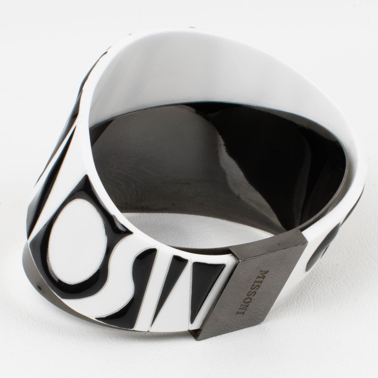 Missoni Italy Black and White Metal and Lucite Bracelet Bangle Runway ...