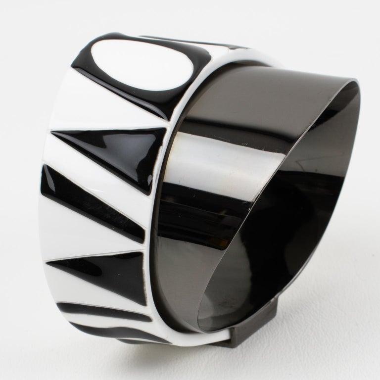 Missoni Italy Black and White Metal and Lucite Bracelet Bangle Runway ...