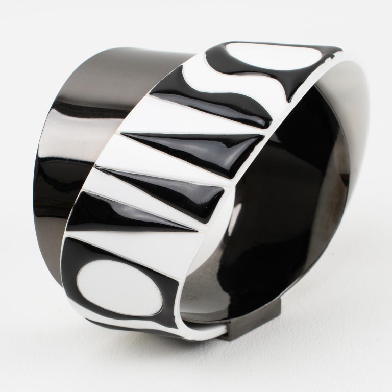 Missoni Italy Black and White Metal and Lucite Bracelet Bangle Runway ...