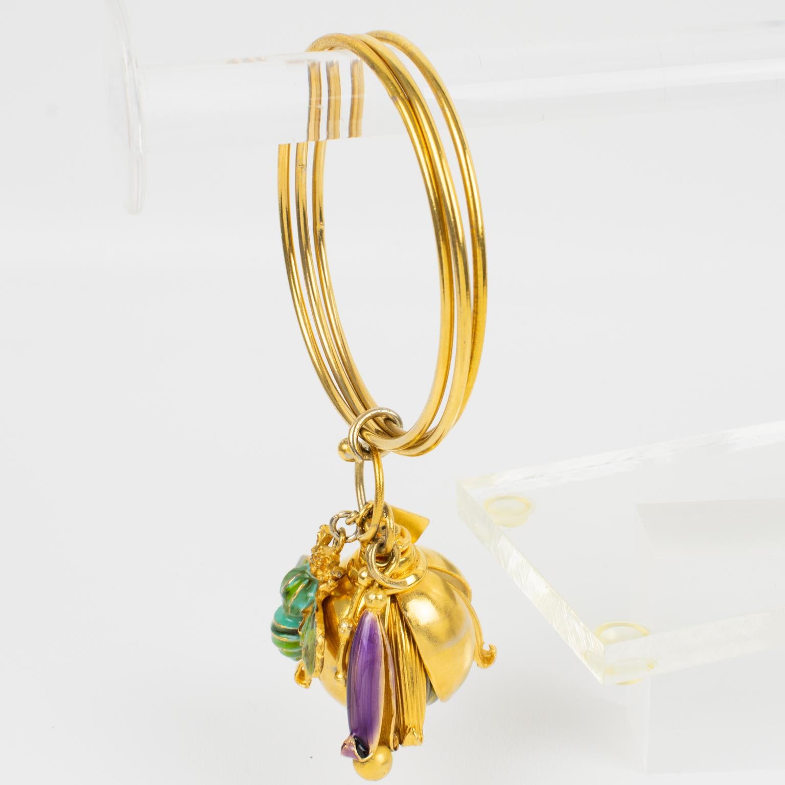 Missoni Italy Gilded Metal Bangle Bracelet with Enamel Dangling Charms ...