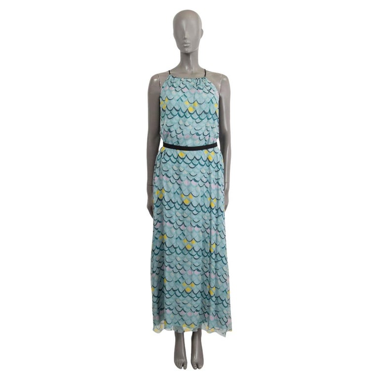 MISSONI light blue silk SCALE PRINT OPEN BACK SLEEVELESS MAXI Dress 44 ...