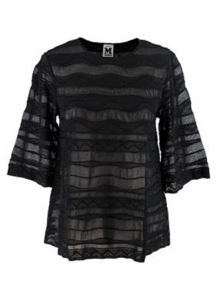 Missoni M Black Sheer Wave Knitted Bateau Neck Top For Sale at 1stDibs
