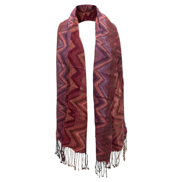 Missoni Maroon and Multicolor Wool-Blend Chevron Scarf For Sale at 1stDibs