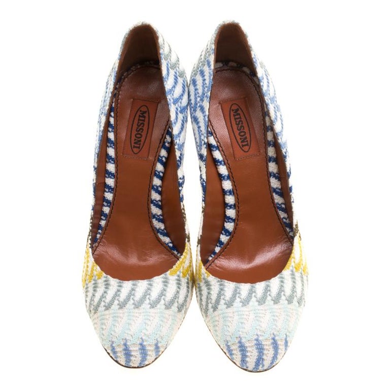 Missoni Multicolor Crochet Block Heel Pumps Size 38 For Sale at 1stDibs