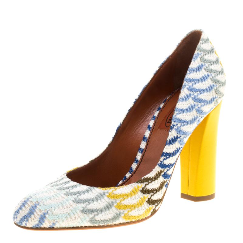 Missoni Multicolor Crochet Block Heel Pumps Size 38 For Sale at 1stDibs