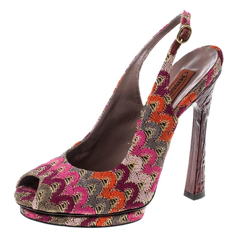 NEW Missoni Pink Crochet Knit Peep Toe Sling Back Cork Sandals High ...