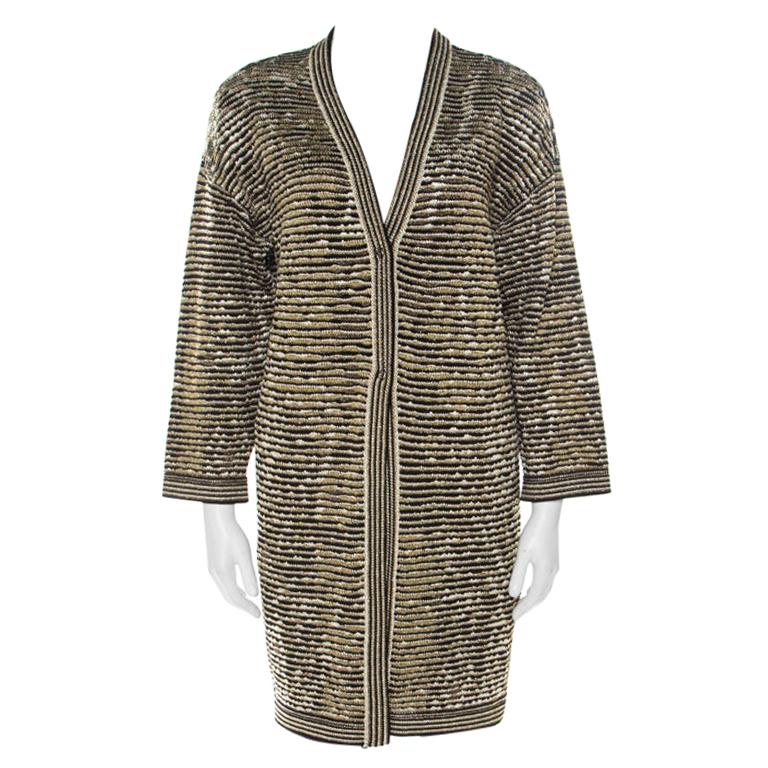 M MISSONI Size 14 Beige Metallic Rainbow Textured Knit Cardigan at 1stDibs
