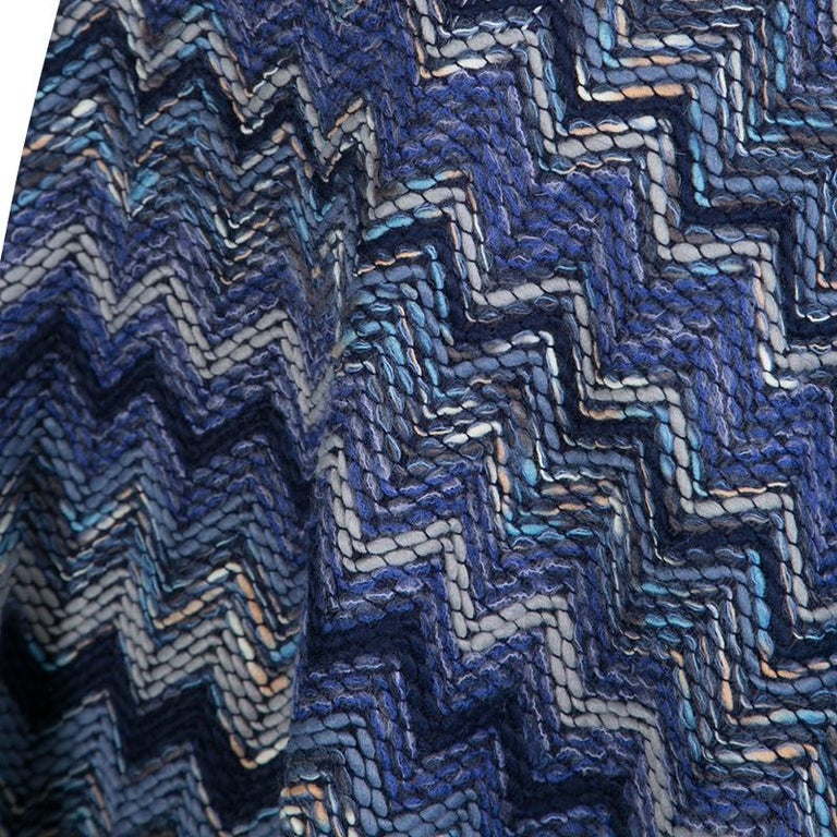 Missoni Navy Blue Chevron Pattern Chunky Knit Fringed Edge Poncho M For ...