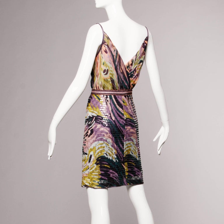 Missoni Orange Label Silk Chiffon Swirl Print + Knit Dress with Clear ...