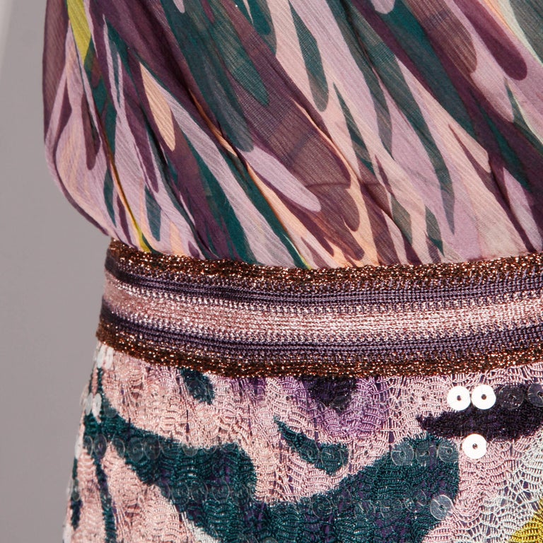 Missoni Orange Label Silk Chiffon Swirl Print + Knit Dress with Clear ...