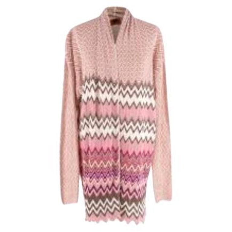 Missoni Pink and Brown Cotton Blend Chevron Cardigan For Sale at 1stDibs