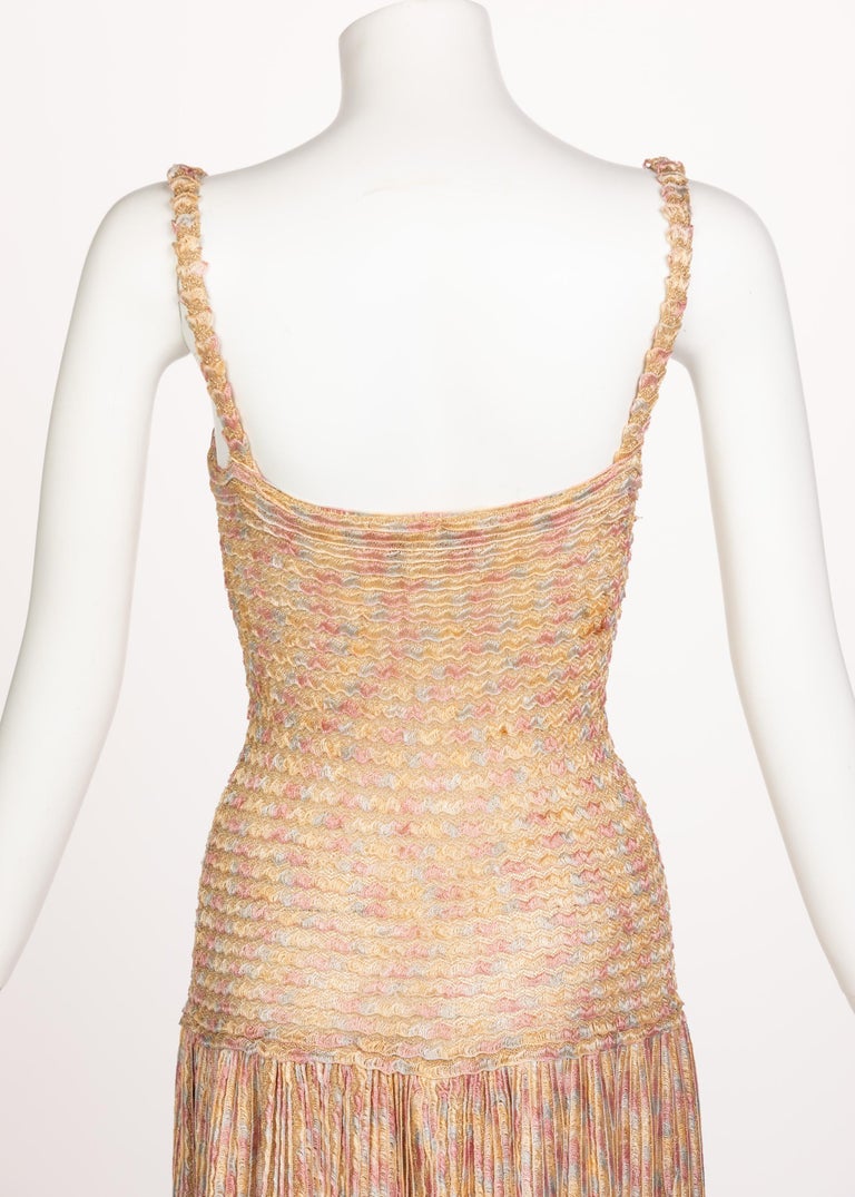 Missoni Pink Gold Knit Maxi Dress Cardigan Necklace Beret Set, 1970s For Sale at 1stDibs