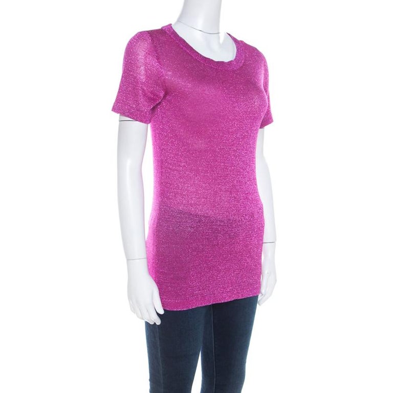 Missoni Pink Lurex Knit Short Sleeve Vanise Lamé Top S For Sale at 1stDibs