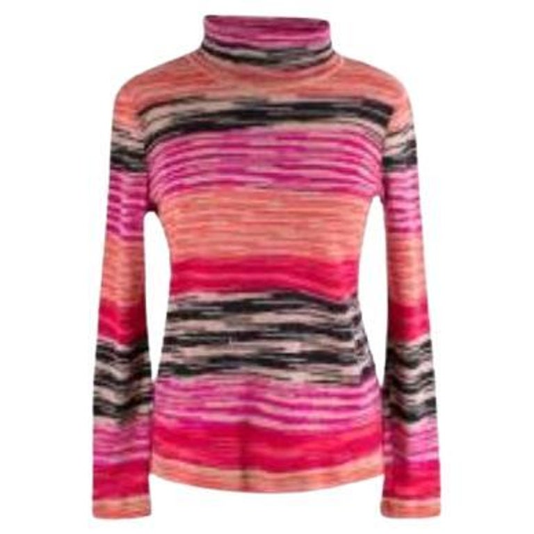 Missoni Pink Wool Blend Striped Polo Neck Jumper For Sale at 1stDibs