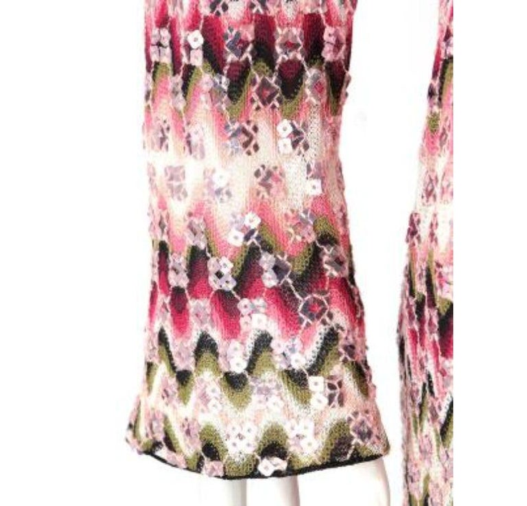 Missoni Sequin Embellished Pink Zig Zag Cardigan Set For Sale at 1stDibs