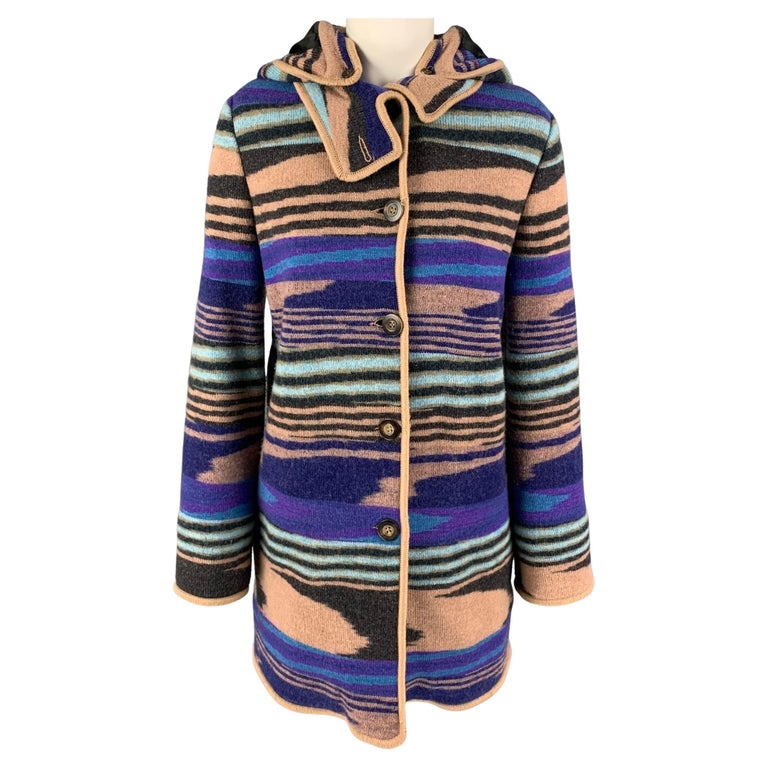 MISSONI Size 4 Purple Multi-Color Wool Knitted Snaps Coat For Sale at ...