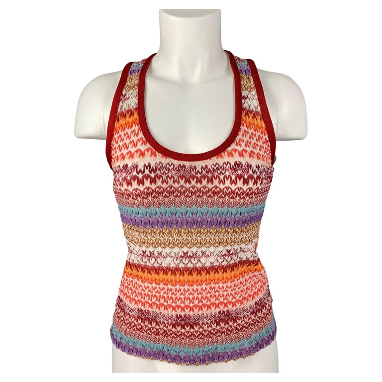 MISSONI Size 8 Red Multicolour Rayon Blend Wrinkled Tank Casual Top For ...