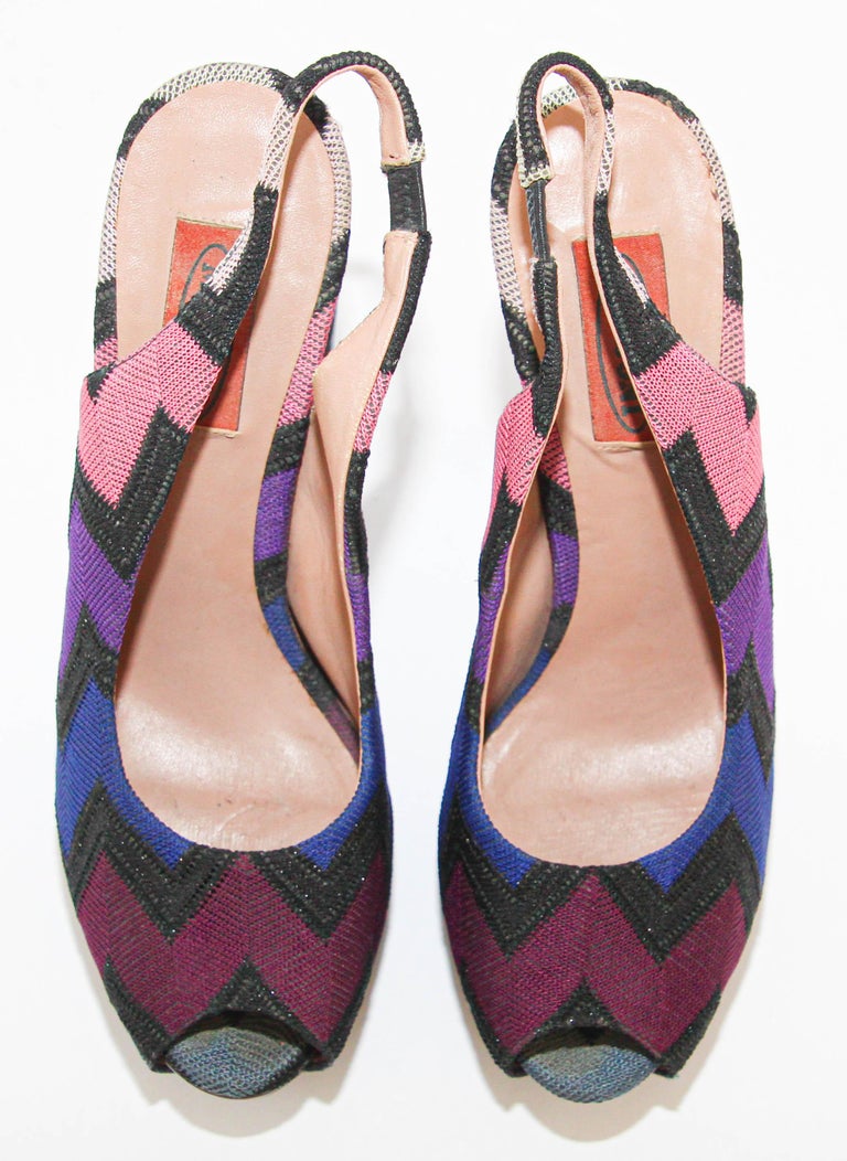 Missoni Size EU 37 US 6.5. Platforms Peep Toe Block Heels Shoes For ...