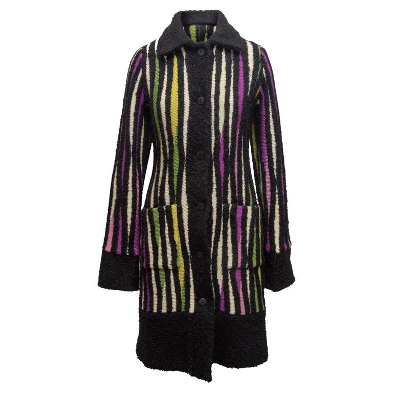 Missoni Sport Black and Mulitcolor Striped Wool-Blend Coat For Sale at ...