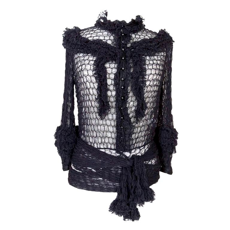 Missoni Top Black Knit Mesh w/ Ruffles 3/4 Sleeve SO Pretty 44 / 8 at ...