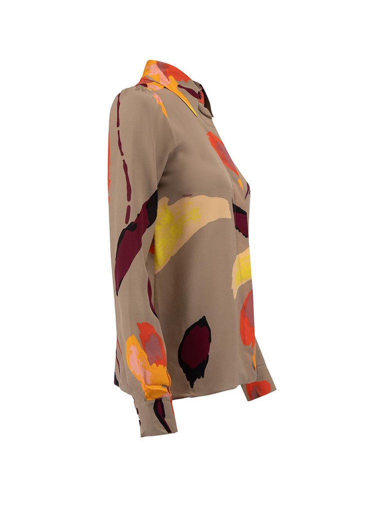 Missoni Women's Grey Silk Floral Petal Button Up Blouse For Sale at 1stDibs