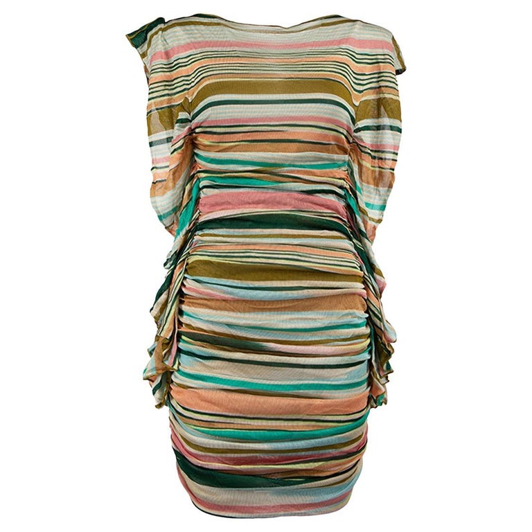 Missoni Women's Multicolour Horizontal Stripe Ruched Dress For Sale at ...