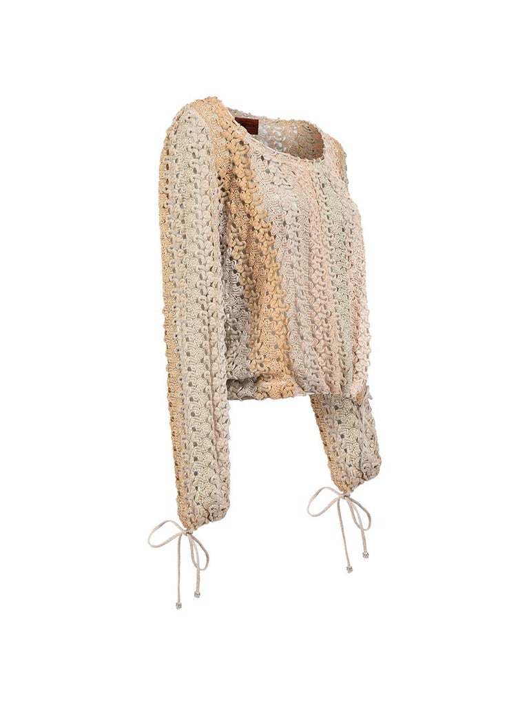 Missoni Women's Pink and Grey Crochet Long Sleeve Drawstring Top For ...