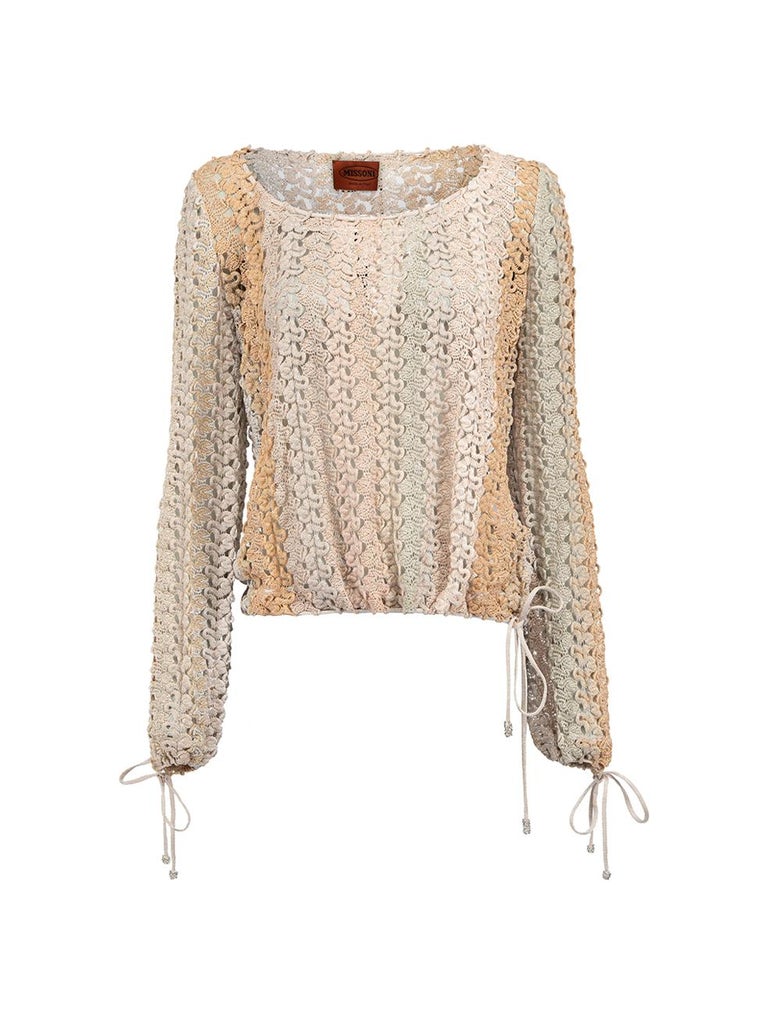 Missoni Women's Pink and Grey Crochet Long Sleeve Drawstring Top For ...