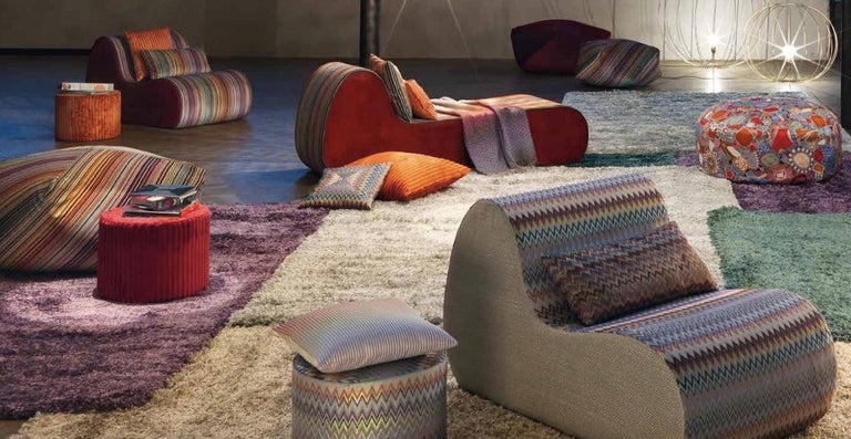 Missoni Home Masuleh Cylinder Pouf with Multicolor and Blue Chevron ...