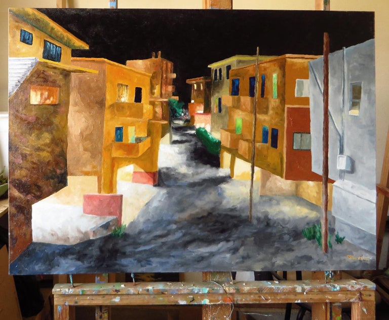 Mitchell Freifeld - Stucco Apartments, Oil Painting For Sale at 1stDibs