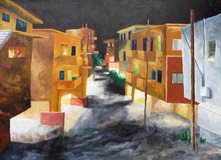 Mitchell Freifeld - Stucco Apartments, Oil Painting For Sale at 1stDibs