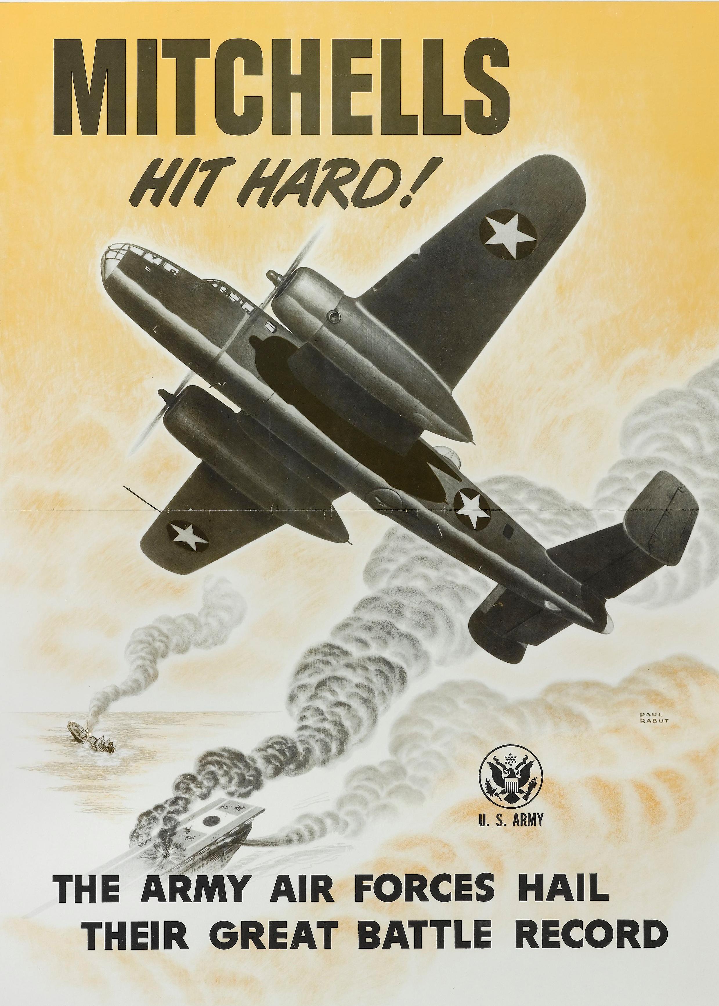 "Mitchells Hit Hard" Vintage Army Air Forces WWII Poster, 1943 For Sale ...