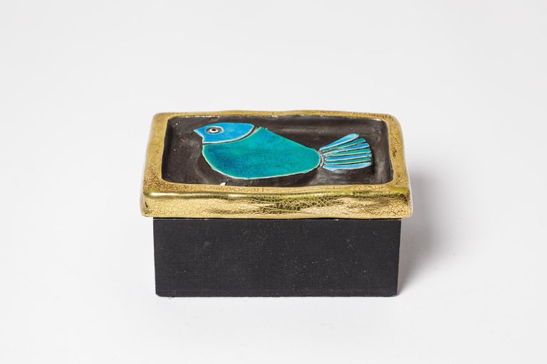 Mithé Espelt Bleu et Or XXème Boîte décorative à bijoux en céramique du ...