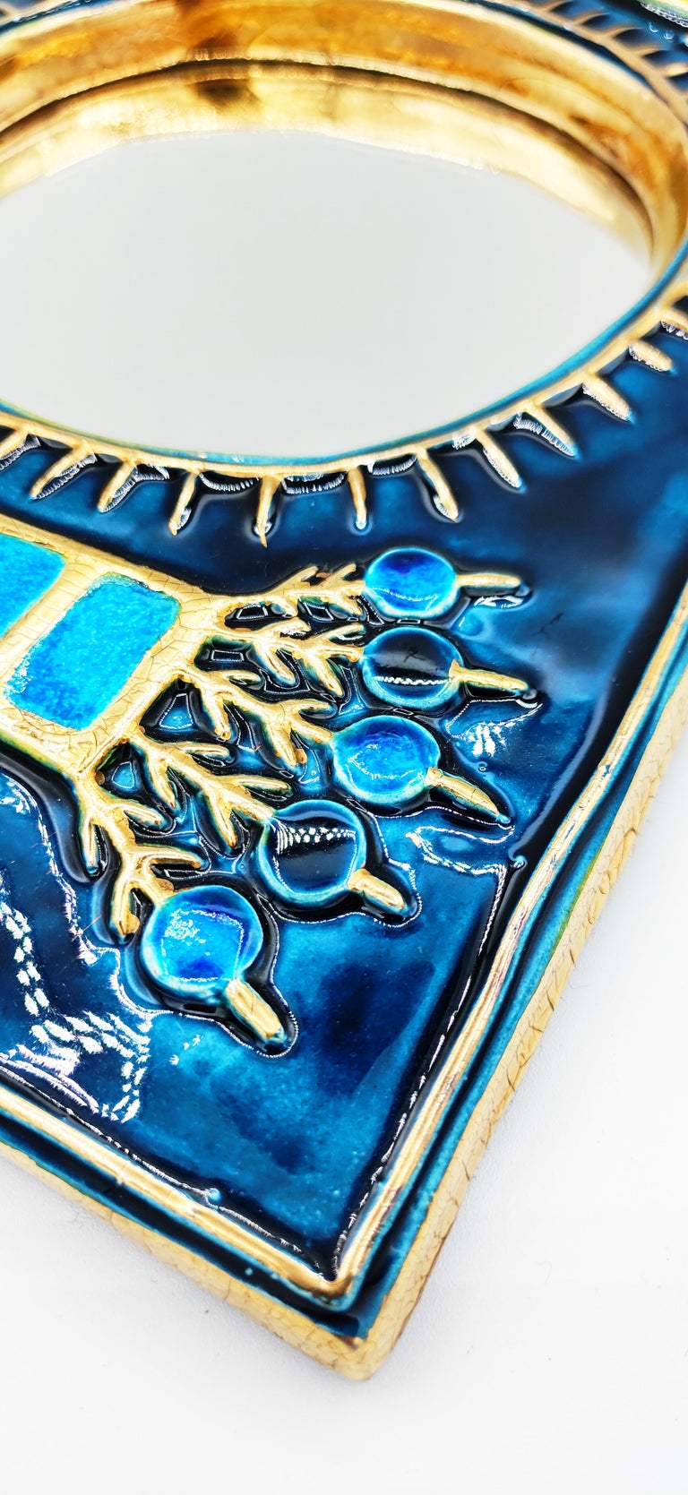 Mithé Espelt Ceramic Set Mirror and Box, France 1960s For Sale at 1stDibs