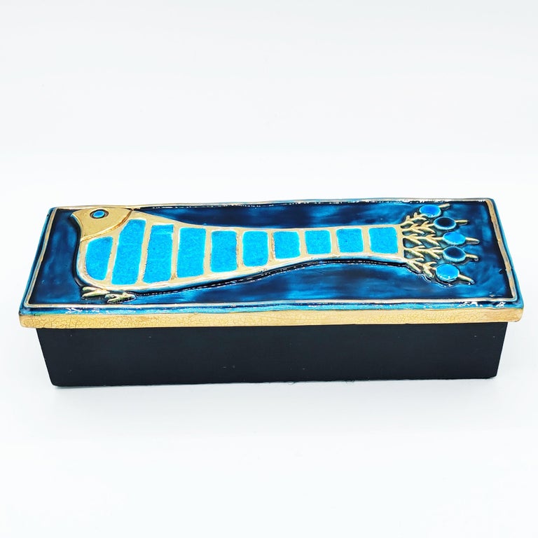 Mithé Espelt Ceramic Set Mirror and Box, France 1960s For Sale at 1stDibs