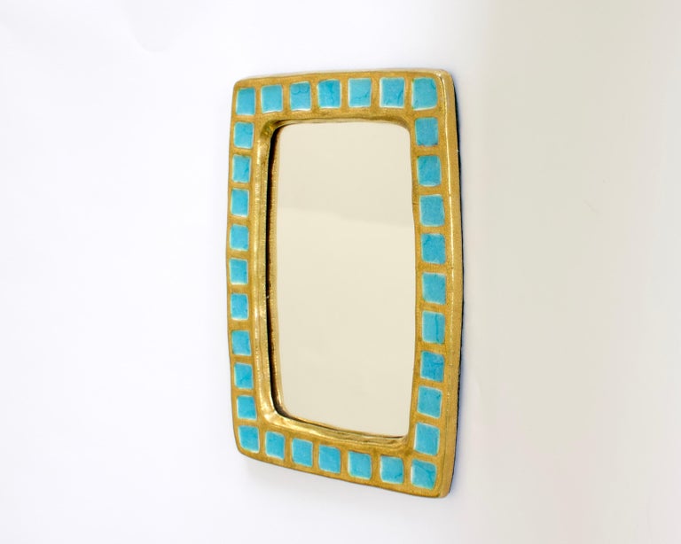 Mithé Espelt French Gold Ceramic and Fused Blue Glass Rectangular ...