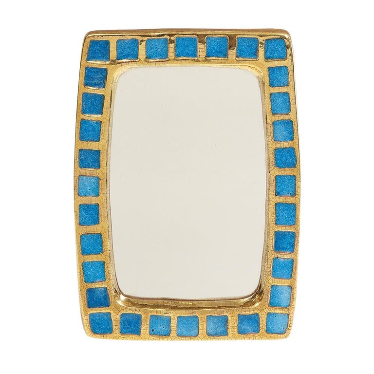 Mithé Espelt Mirror, Ceramic, Gold, Blue, Fused Glass For Sale at 1stDibs