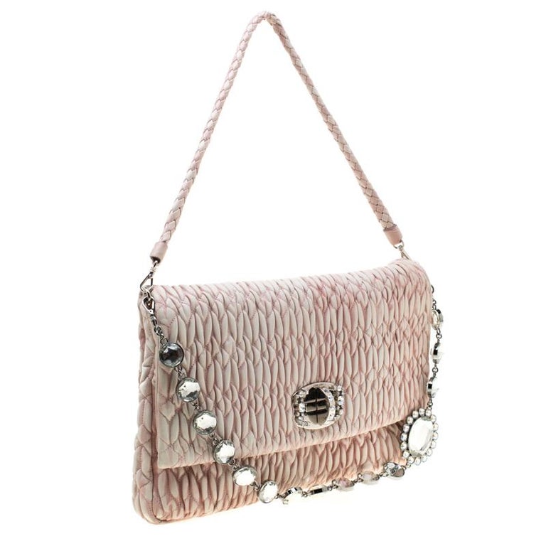 Miu Miu Baby Pink Matelasse Nappa Leather Crystal Shoulder Bag For Sale ...