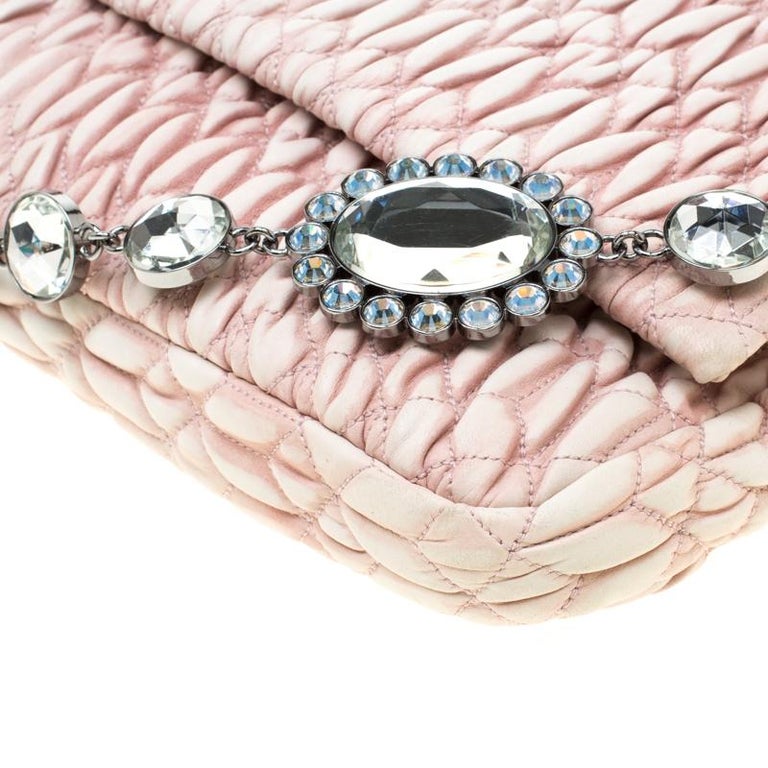 Miu Miu Baby Pink Matelasse Nappa Leather Crystal Shoulder Bag For Sale at 1stDibs