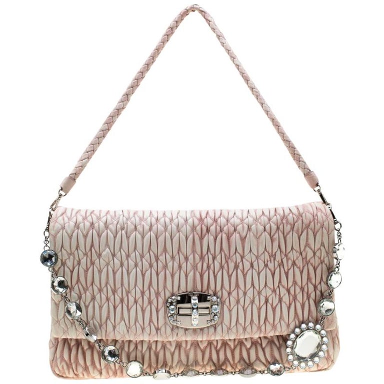 Miu Miu Baby Pink Matelasse Nappa Leather Crystal Shoulder Bag at 1stDibs