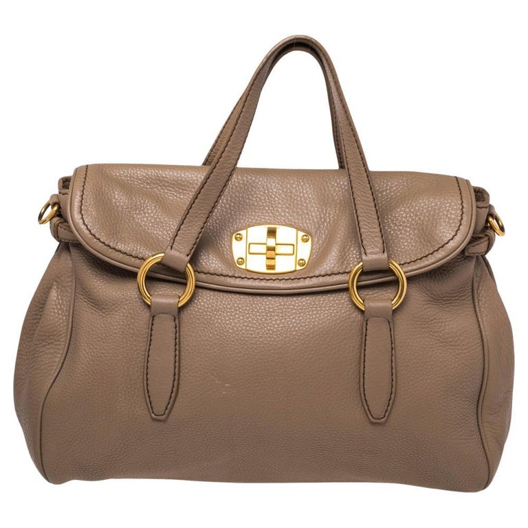 Miu Miu Beige Grained Leather Convertible Satchel For Sale at 1stDibs
